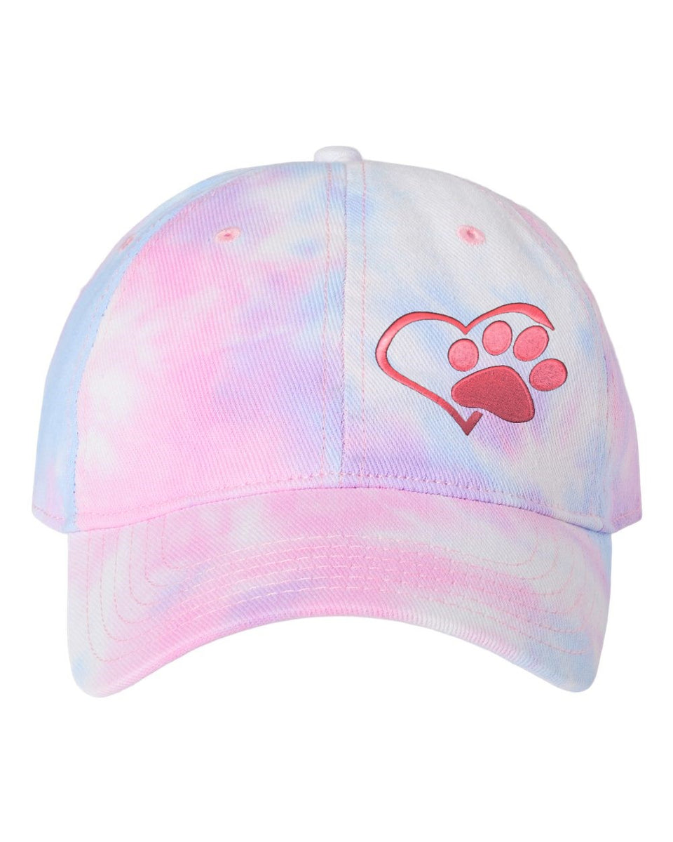 Heart/Paw Embroidered Colorful Tie-Dye Caps Cotton Candy – The Leash Outlet